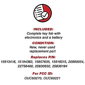 2X KeylessOption Remote Key Fob for GM (15913416, 15194382, OUC60270)