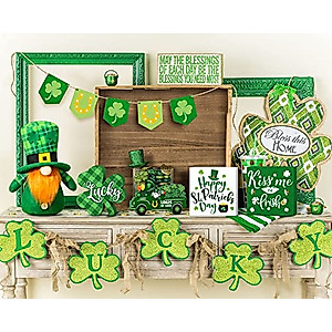 21 PCS St. Patrick's Day Decorations for Home St. Patrick's Day Tiered Tray Decor Set - Shamrock Decor Lucky Wood Sign Irish Kiss St. Patrick's Day Decor for Saint Patrick's Day Home Table Shelf