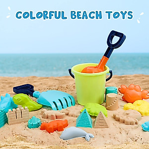 TOY Life 30 Pcs Beach Sand Box Toys for Kids Toddlers 3 6 8 12, Sand Castle Kit Toys for Beach, Sandbox Toys, Sand Castle Molds, Travel Beach Toy Set, Sand Bucket and 2 Shovel for Kids with Mesh Bag