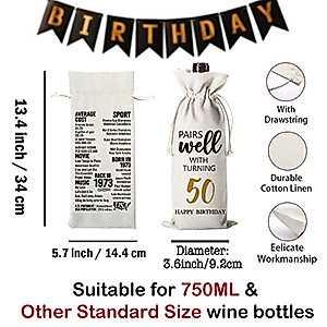 50th Birthday Gifts for Women Men -50 Year Old Birthday Decoration Gift -50th Anniversary Party Supplies -15 Oz 1 Stemless Wine Glass And 1 Wine Bag