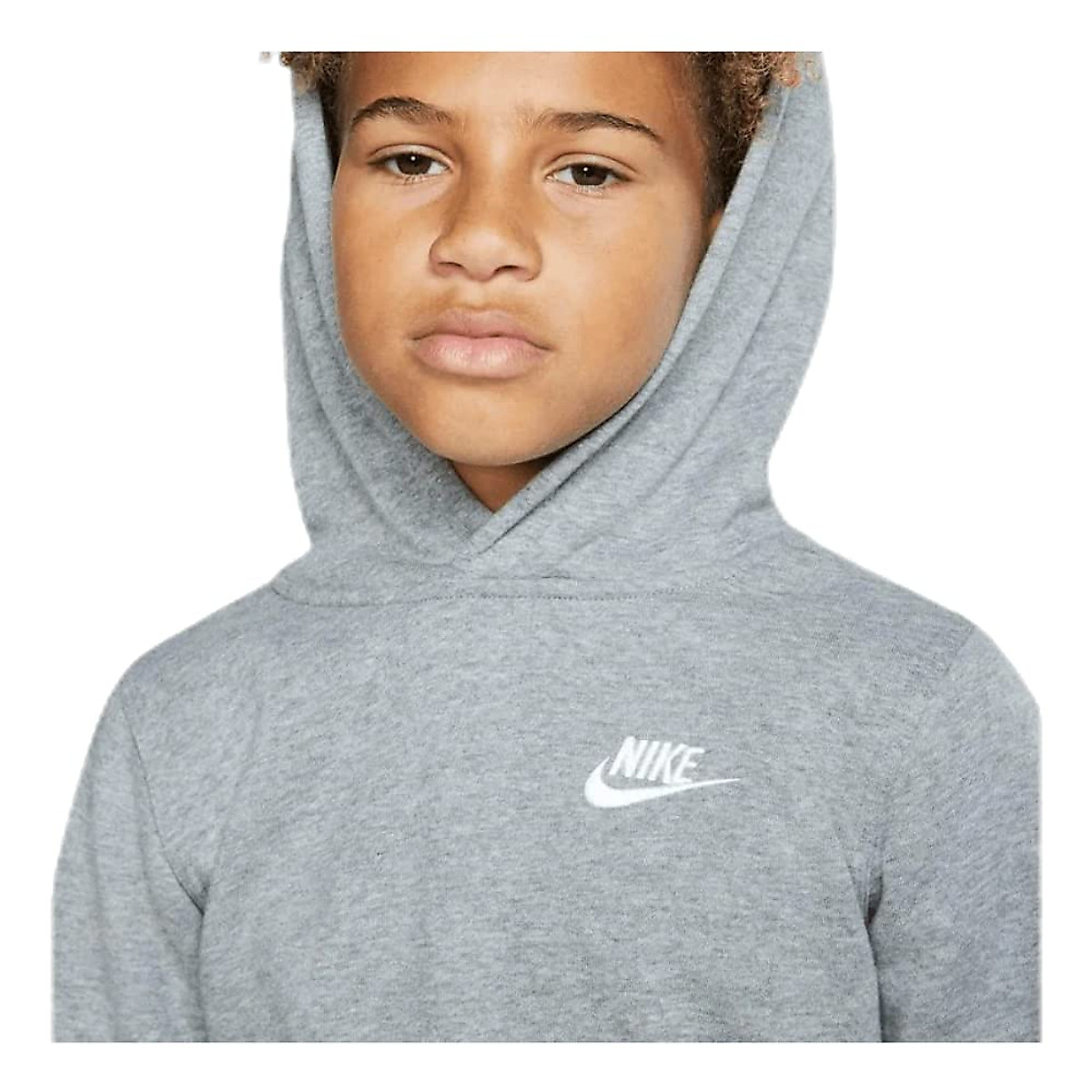 Nike Boy's NSW Pull Over Hoodie Club, Carbon Heather/White, Large