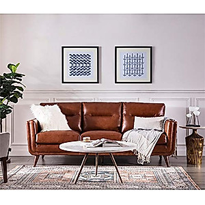 BOWERY HILL Mid Century Top Grain Leather Sofa, 3 Seater Modern Tufted Couch with Wood Legs for Living Room, Camel Brown