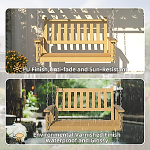 Swing Bench with Heavy Duty Hanging Chains Adjustable Outdoor Wooden Porch Swing [All-Weather Resistant] Outdoor Hanging Swing Bench for Adults/Porch/Yard/Patio(2-Seater)