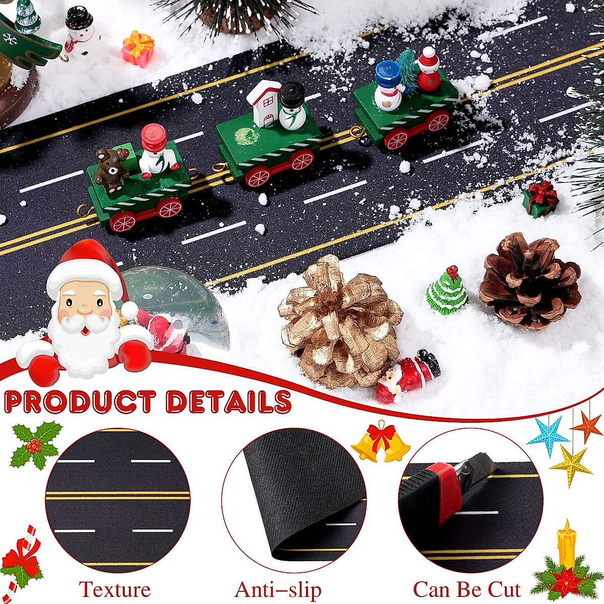 Marspark Christmas Village Accessories 5 x 50 Inch Christmas Miniature Road Village Street Mat Xmas Village Snow Street Decorations for Little Village Landscape (Road Style)