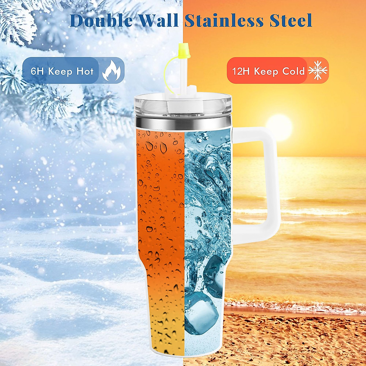 Sublimation Tumblers Blanks Bulk, 4 Pack 40 oz Personalized Insulated Tumbler with Lid & Straw Cover & Handle, Stainless Steel Water Bottle Mug Iced Coffee Cup, Gift for Women Men Party Travel, White