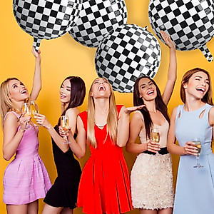 14 Pieces Foil Checkered Balloons 22 Inch Checkered Racing Car Balloons Black White Checkerboard Balloons Racing Themed Birthday Balloons with Black Ribbon for Racing Themed Party Decoration