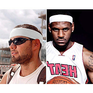 Men & Women Sweatband Headband Terry Cloth Moisture Wicking for Sports,Tennis,Gym,Work Out (White,Black,Gray) One Size
