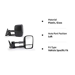 Perfit Zone Towing Mirrors Replacement Fit for 1988-2000 SILVERADO SIERRA, MANUAL,W/O HEATED, W/O SIGNAL,BLACK (PAIR SET)