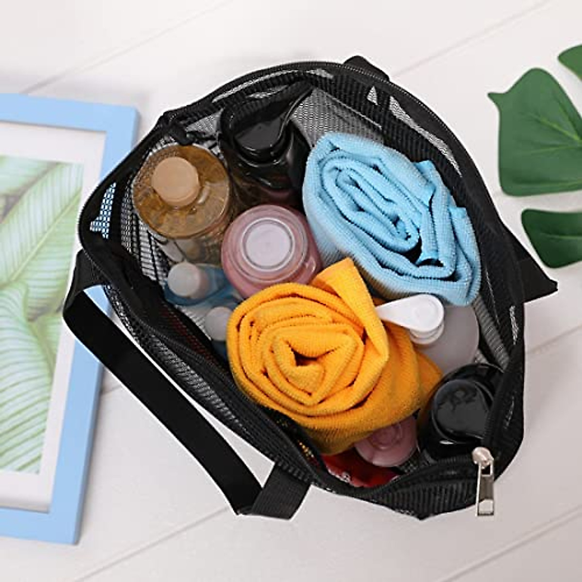 Mesh Shower Bag， 10.2x9.9'' Mesh Shower Caddy Quick Dry Shower Bag Portable Shower Tote Hanging Toiletry Bath Organizer Travel Mesh Beach Bags with Zipper & 2 Pockets for Gym, Travel, Camp, Beach