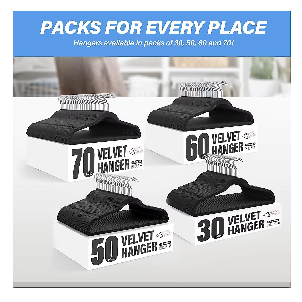 YSSOA Velvet Hangers 60 Pack, Non-Slip Clothes Hangers with Shoulder Notches, 360° Swivel Hooks, Heavy Duty Standard Hangers for Closet Space Saving, Black