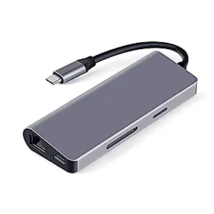 ZPLJ High-Speed USB C Hub 7 in 1 USB C Adapter with 4K HDMI 2 USB 3.0 Ports SD TF Card Reader PD Charging,Gigabit Network Card Compatible USB Hub Adapter Portable