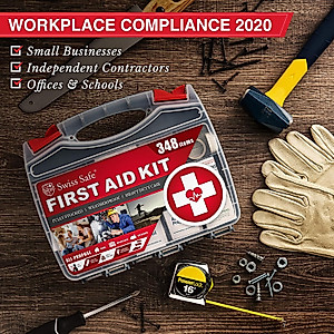 Swiss Safe 2-in-1 First Aid Kit for Car, Travel & Home, Businesses - Bonus Mini Kit for Medical Emergency Aid, Survival, Camping - FSA & HSA Eligible - 348 Pcs, Large Hardcase FAK