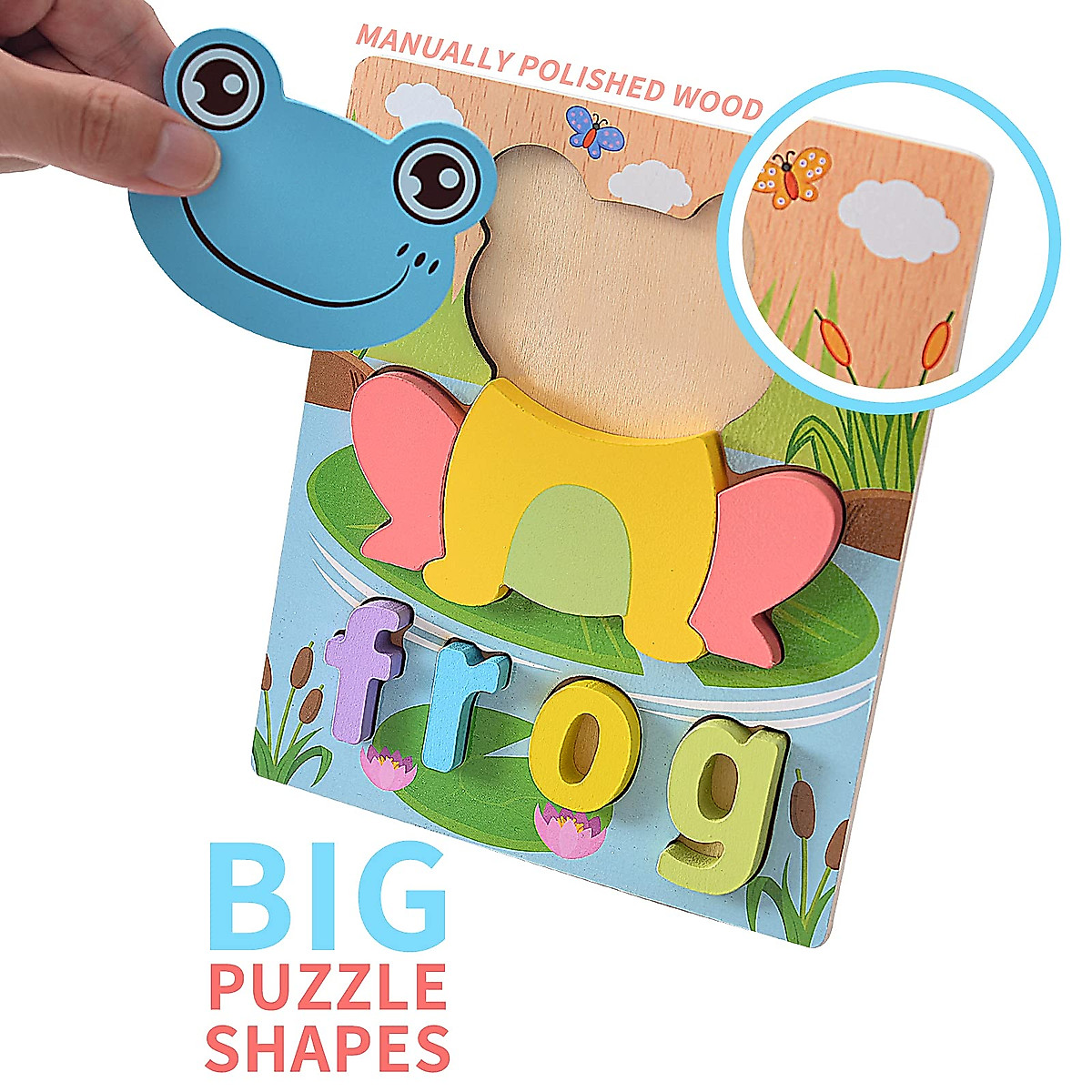 Cheerlyhood Toddler Jigsaw Puzzles Wooden Montessori Educational Preschool Learning Toys Frog Bee Snail Owl 4 Pack