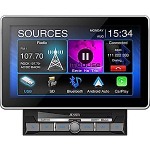 Jensen CAR1000 10.1" Extra Large Touchscreen Media Receiver with Apple CarPlay and Android Auto l Built-in Bluetooth with A2DP Music Streaming and Phonebook Support