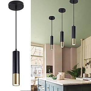 COTULIN 3 Pack LED Kitchen Island Pendant Lights,Modern Black Gold Bar Pendant Light,3000K Small Hanging Light Fixture for Bedroom Bedside Living Room Dining Room