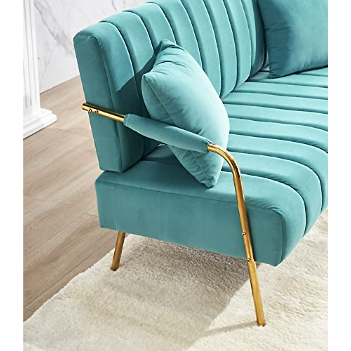 Loveseat Modern 2 Seater Sofa Comfortable Australian Cashmere Fabric Sofa with Two Throw Pillows Blue (Blue)