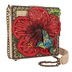 Mary Frances Meet Me in The Tropics Beaded Hibiscus Crossbody Handbag, Multi