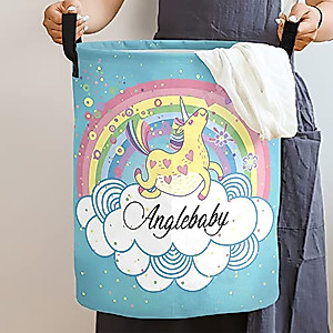 Seamaid Unicorn Laundry Basket Monogrammed Baby Laundry Basket for Girls Women Personalized Name Laundry Hamper with Handle Waterproof Collapsible Dirty Clothes Storage Toys Dolls Organizer