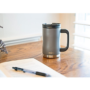 MIRA Vacuum Insulated Coffee Mug with Handle, 14oz Stainless Steel Tea Coffee Travel Mug, Double Wall Reusable thermal Coffee Cup with Lid, Slate Gray