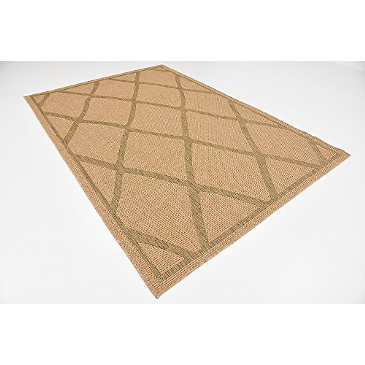 Unique Loom Trellis Collection Area Rug-Geometric Lattice Design, Moroccan Inspired for Indoor/Outdoor Décor, 6 ft x 9 ft, Light Brown/Brown