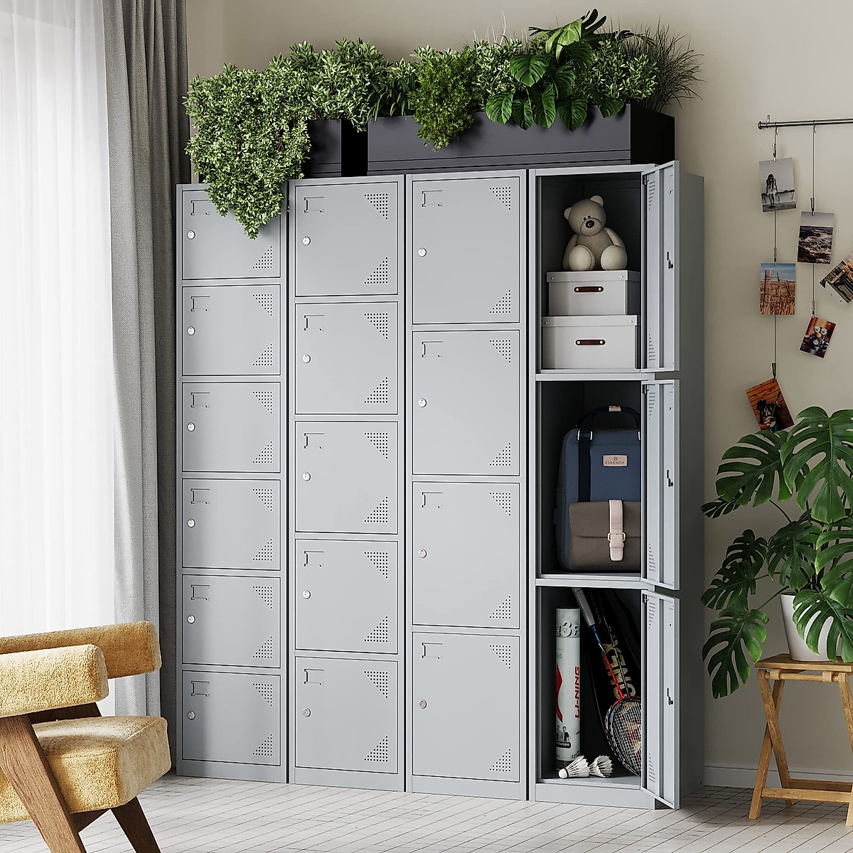 Letaya Metal Lockers for Employees,71" Steel Storage Cabinet with 6 Door Lockable for Office Staff,Home Sundries,Gym,School (Gray)