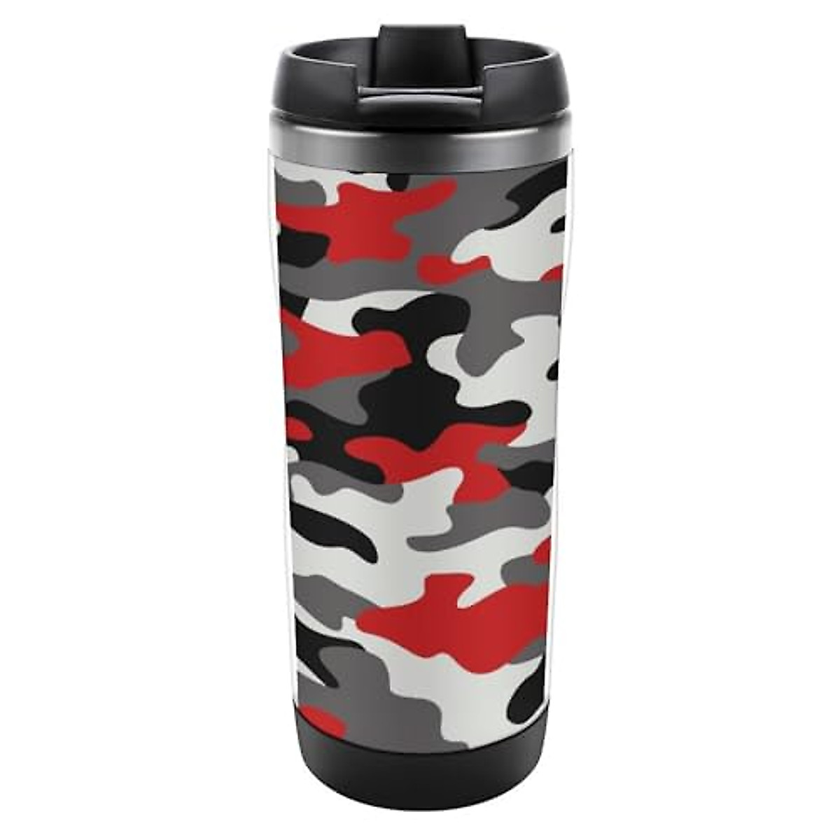 OXJOIIS Modern Insulated Tumbler Coffee Mug with Flip Stainless Steel Water Bottle Iced Coffee Travel Mug Cup (Military Red Camo Army Camouflage)