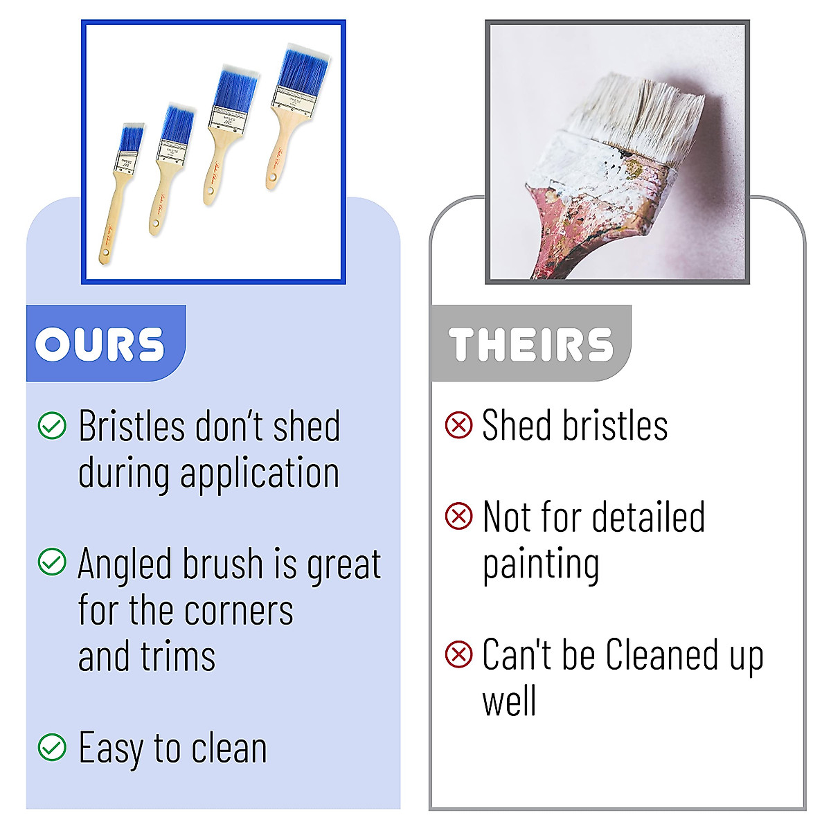 Bates Paint Brushes - 4 Pack, Wood Handle, Paint Brush, Paint Brushes Set, Professional Wall Brush Set, House Paint Brush, Trim Paint Brush, Sash Paint Brush