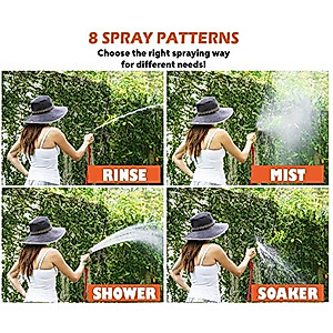 Garden Hose Nozzle | Hose Spray Nozzle | Water Hose Nozzle Sprayer | Heavy Duty 8 Adjustable Watering Patterns, Slip and Shock Resistant for Watering Plants, Cleaning, Car Wash and Showering Pets
