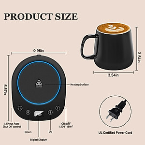 HYRIXDIRECT Coffee Mug Warmer with Mug Spoon Set, Electric Coffee Cup Warmer for Desk with Auto Shut Off, 7 Temperature Setting Heated Coffee Mug, Beverage, Milk, Tea Warmer