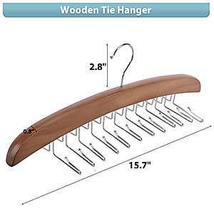 HAKDAY Wooden Top Hanger, Tie Rack Hanging Tie Holder Belt Organizer for Closet 24 Hooks 360° Rotating Space Saving, for Bra,Tie, Belt