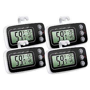 KeeKit Refrigerator Thermometer, 4 Pack Digital Freezer Thermometer, Upgraded Fridge Thermometer with Large LCD Display, Max/Min Record Function for Kitchen, Home, Restaurants - Black