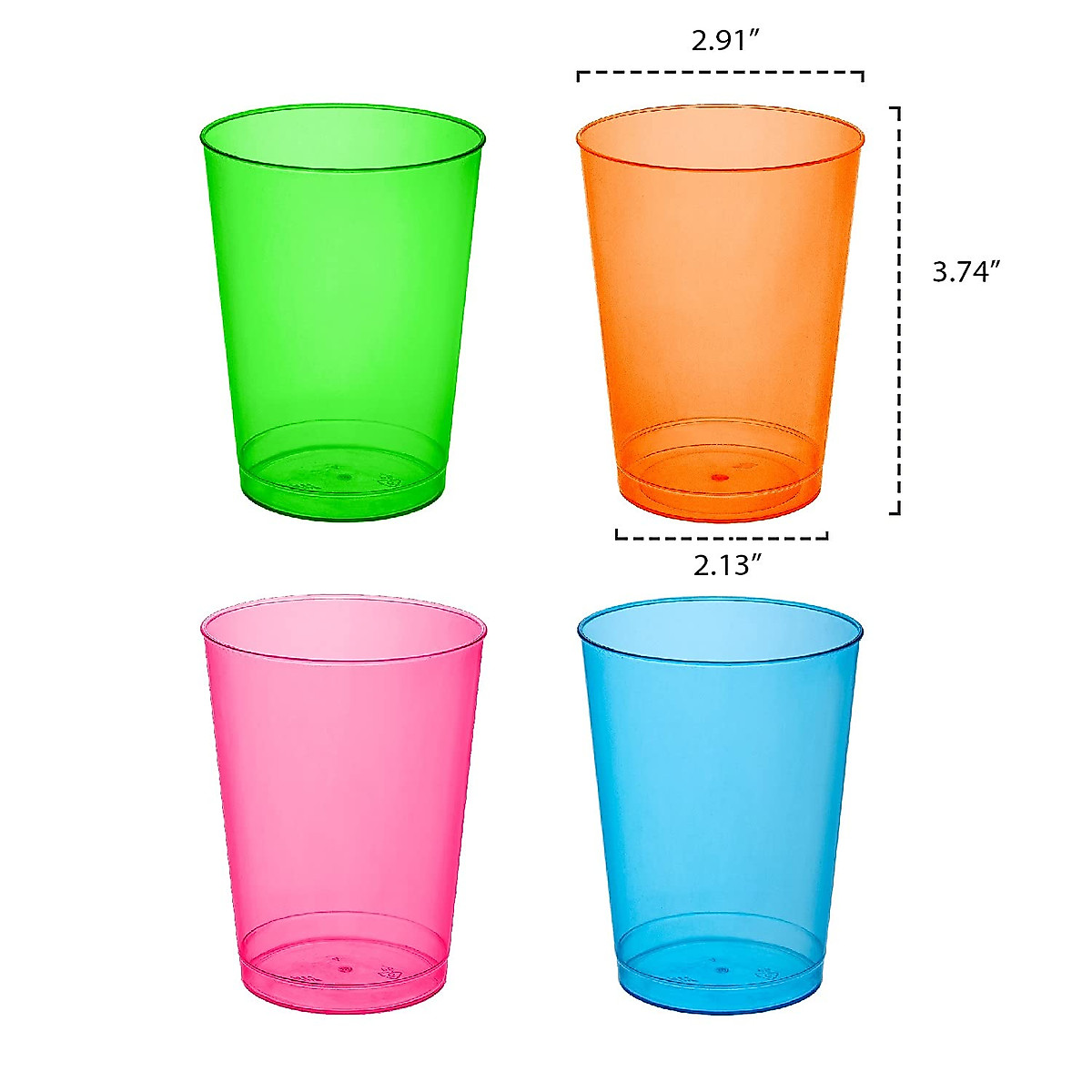Party Essentials Hard Plastic 10-Ounce Party Cups/Drinking Glasses/Tall Tumblers, 25-Count, Assorted Neon