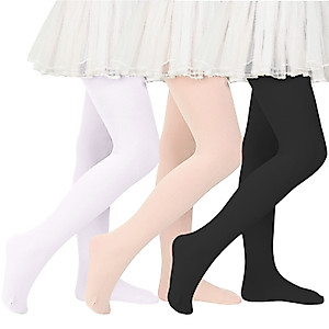 Baby Girls Dance Tights Toddler Footed Ballet Tights Stockings for Girls School Uniform Pants Leggings for Baby Girls White&Pink&Black-3 Pairs 3-6 Years