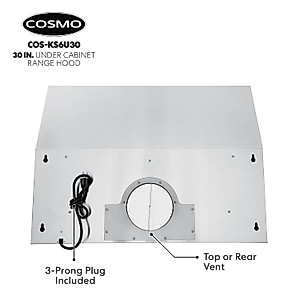 COSMO COS-KS6U30 30 in. Under Cabinet Range Hood with Digital Touch Controls, 3-Speed Fan, LED Lights and Permanent Filters, in Stainless Steel