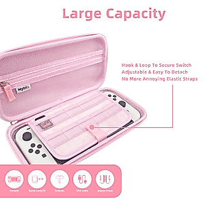 Mytrix Cute Carrying Case for Nintendo Switch OLED, Portable Hard Shell Pouch Travel Storage Bag for Switch Protective Bag with 10 Game Card Slots, with 4 in 1 Bundle Accessories Pink Cherry Blossoms