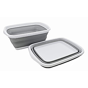 SAMMART 10L (2.6 Gallons) Collapsible Tub - Foldable Dish Tub - Portable Washing Basin - Space Saving Plastic Washtub (White/Grey, 2)