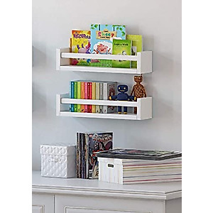 Wallniture Set of 2 Nursery Room Wood Floating Wall Shelves White
