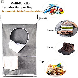 Extra Large Hanging Laundry Hamper,Oxford Fabric Washable Hanging Laundry Bag with 2 Over the Door Hooks 2 Suction Cup Hooks,Over the Door Laundry Hamper with Unique Zipper Design (XXL-GREY-1PC-R)