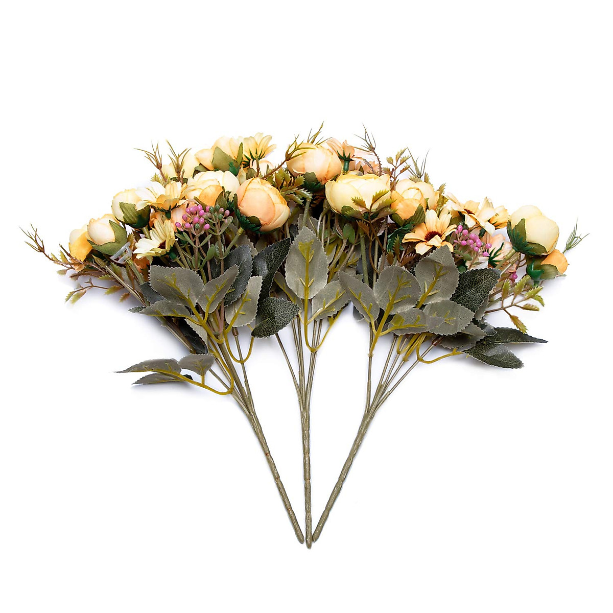 SimFre Artificial Flowers, Fake Flowers Artificial Pearl Bud Bouquet for Home Garden Party Wedding Decor and Table Centerpieces 3Pcs (Orange)