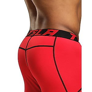 TSLA Men's Thermal Compression Pants, Athletic Sports Leggings & Running Tights, Wintergear Base Layer Bottoms, 2pack Tights Black/Red, Small