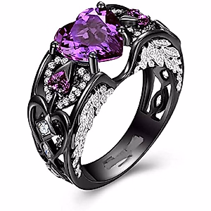 4.00Ct Heart Cut Purple Amethyst & Diamond Angel Wings Engagement Ring 925 Sterling Silver (4.5)