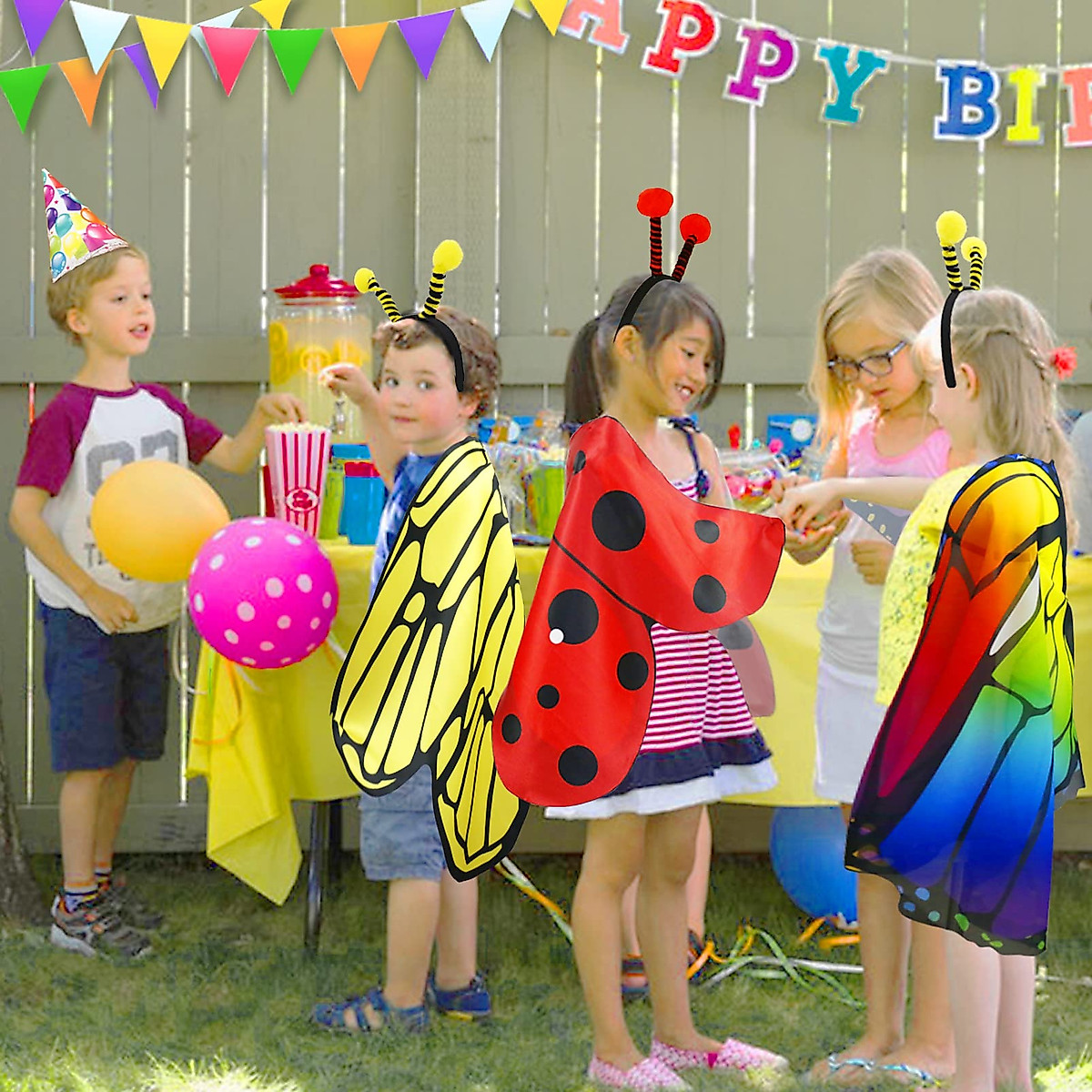 Creatoy Kids Butterfly-Wings-Costume Toddler Lady-Bug Bumble-bee Costume for Boys Girls Dress Up Clothes for Play Bug Insect Birthday Party Supplies Halloween Favors