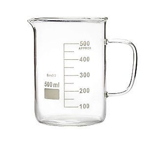 Microyn Glass Beaker with Handle, Beaker Mug with Pouring Spout, Double Graduated, 500ml (16.9oz/2.1cup)
