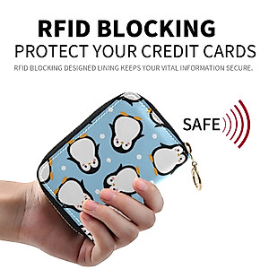 Cute Penguins Seamless Credit Card Coin wallet, RFID Blocking Compact Women Leather Card Holder, Key Change Organizer, Zipper Purse Clutch Pouch Pocket