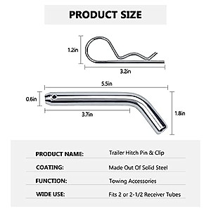 Cenipar Trailer Hitch Pin & Clip with Grooved Head, 5/8-Inch Diameter, Fits 2 or 2-1/2-Inch Receiver