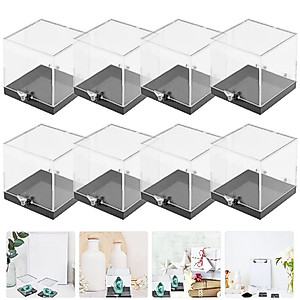 NOLITOY Home Decor 8pcs Natural Rough Mineral Specimen Display Case Holder Square Transparent Plastic Box Sample Display Box Jewelry Storage Container for Home Plastic Storage Bins