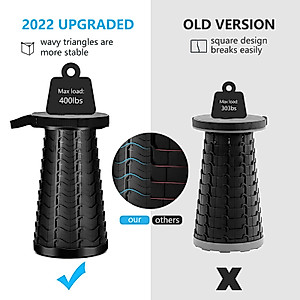 Upgraded Portable Collapsible Telescopic Stool, Sturdy Foldable Stool with Load Capacity of 400lbs, Retractable Camping Stool for Hiking, Fishing Tours BBQ Parties Indoor & Outdoor Activities(Black)