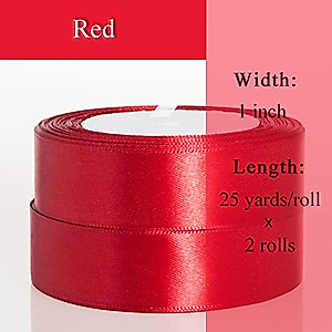 ATRBB 1 Inch Red Satin Ribbon, 50 Yards Solid Fabric Ribbon for Gift Wrapping, Bouquets, Wedding and Home Decor, 25 Yards/roll x 2 Rolls