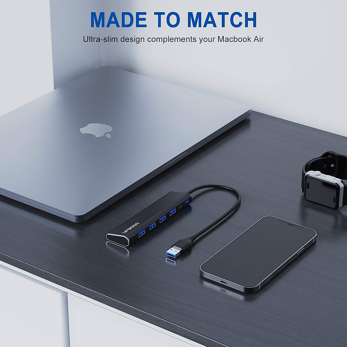 UFBOSS 5-Ports Ultra Slim Aluminum USB 3.0 Hub, 4 Portt 5Gbps USB3.0 with One USB-C Charging Port USB Splitter - Compatible with Laptop, iMac Surface Pro, XPS, PC, Flash Drive, Mobile HDD