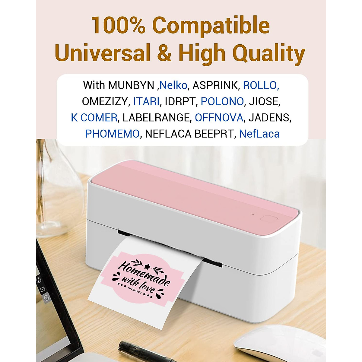 Phomemo Pink Thermal Labels for Shipping Label Printer for Small Business Supplies - 3" x 2" Commercial Grade Round Stickers Roll for Custom Stickers Personalized & Business - 500 Pink Labels/Roll